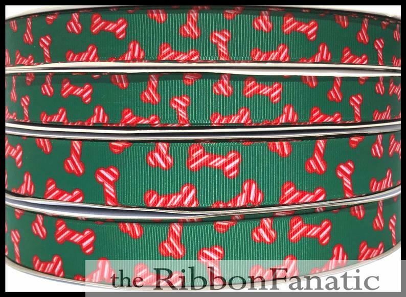 3 yds 5/8" or 7/8" Peppermint Dog Bones Christmas Collar Grosgrain ...