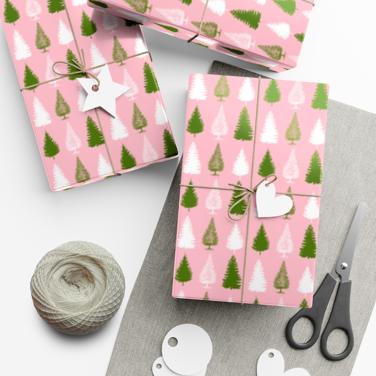 Pink Christmas Tree Wrapping Paper Roll, Pretty Pink Winter Gift Wrap ...