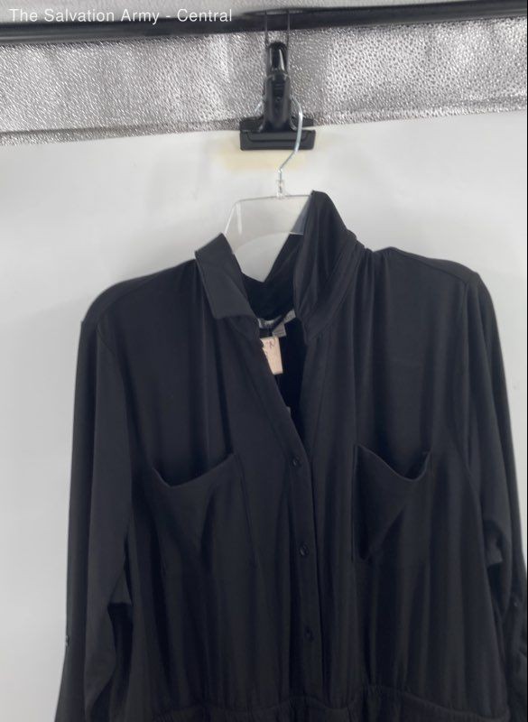 Chico's Womens Black Long Sleeve Button Front One-Piece Jumpsuit Size ...