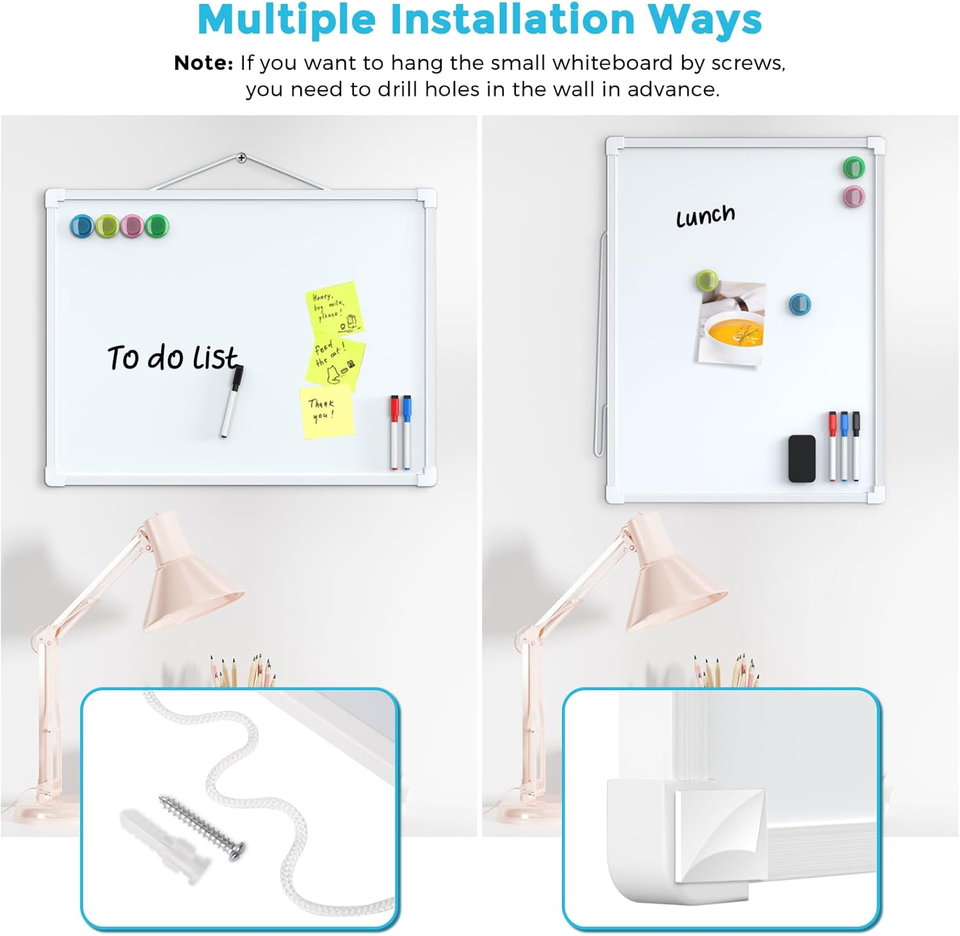 Double-Sided Dry Erase Board for Wall, 16"X12" Hanging Whiteboard ...