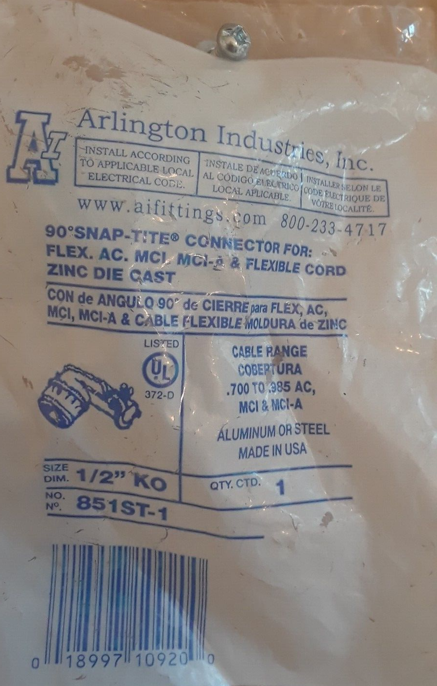 Arlington+Industries+Snap-Tite+1%2F2+in.+90-Degree+Connector for sale ...