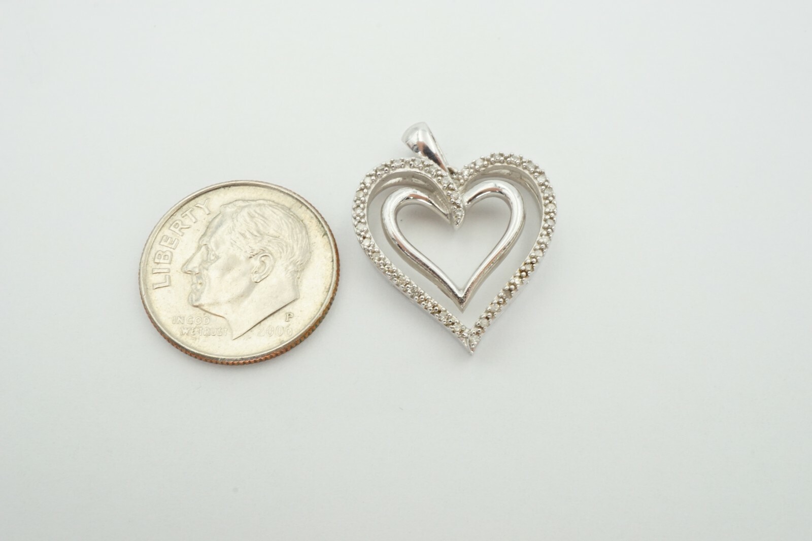 SUN Sterling Silver 925 Diamond Heart Pendant | eBay