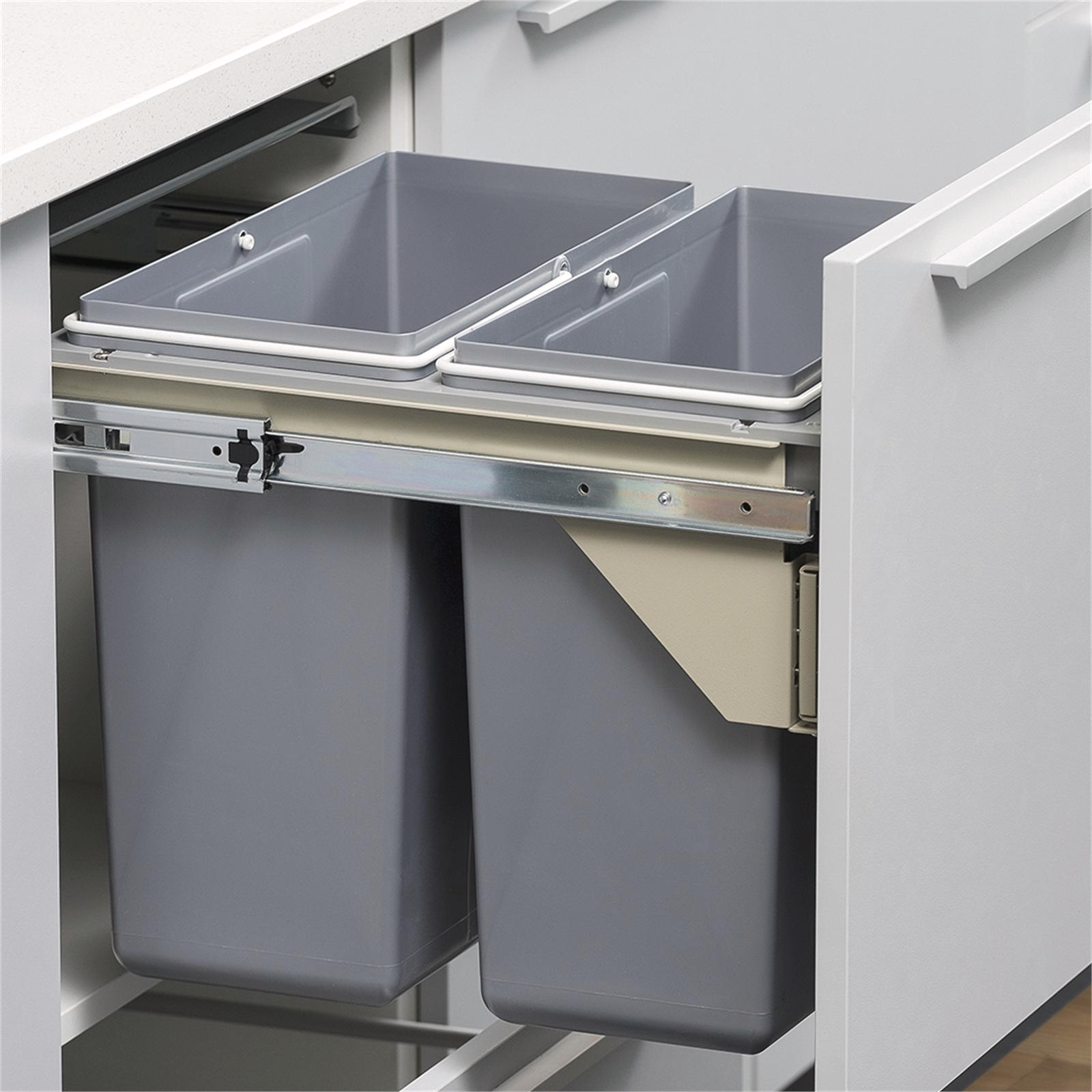 Kaboodle Pull Out Bin Waste Storage Side Mount 2 Removable Bins 22L 54L ...