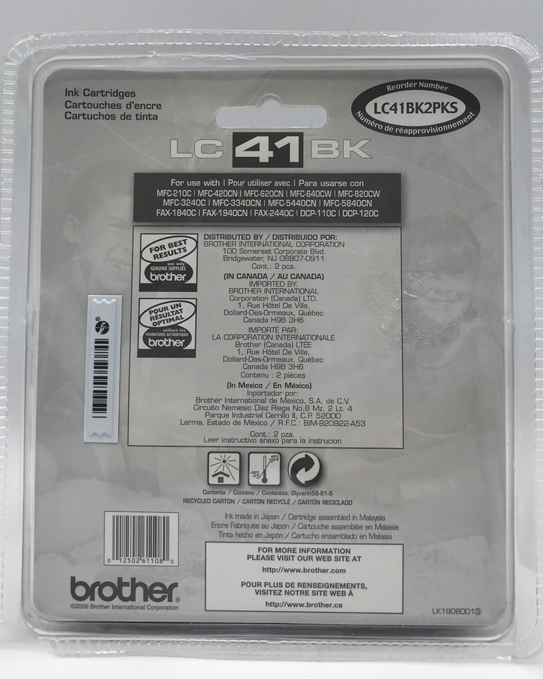 2 pack Brother Black LC41BK Ink Genuine | eBay