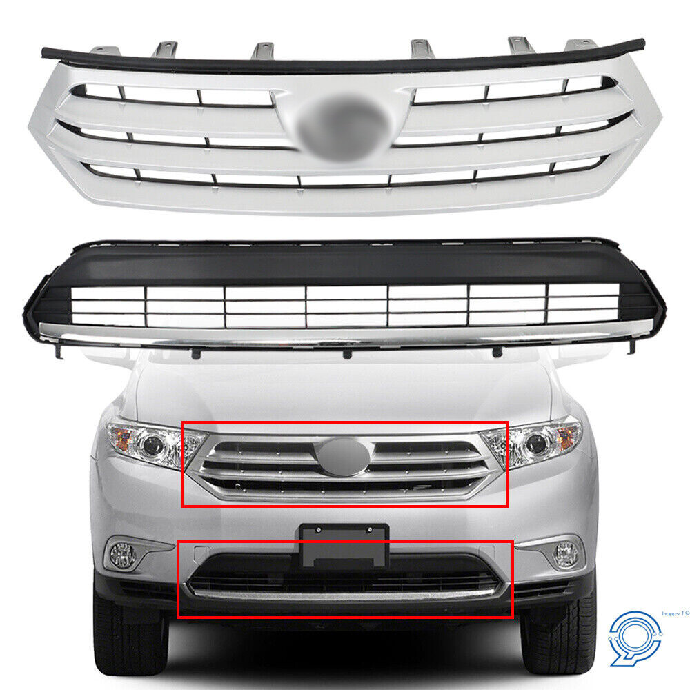 For 2011 2012 2013 Toyota Highlander Front Bumper Upper&Lower Grille ...