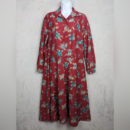 Breli Originals Dress Women 12 Red Floral Vintage Secretary Button Midi ...