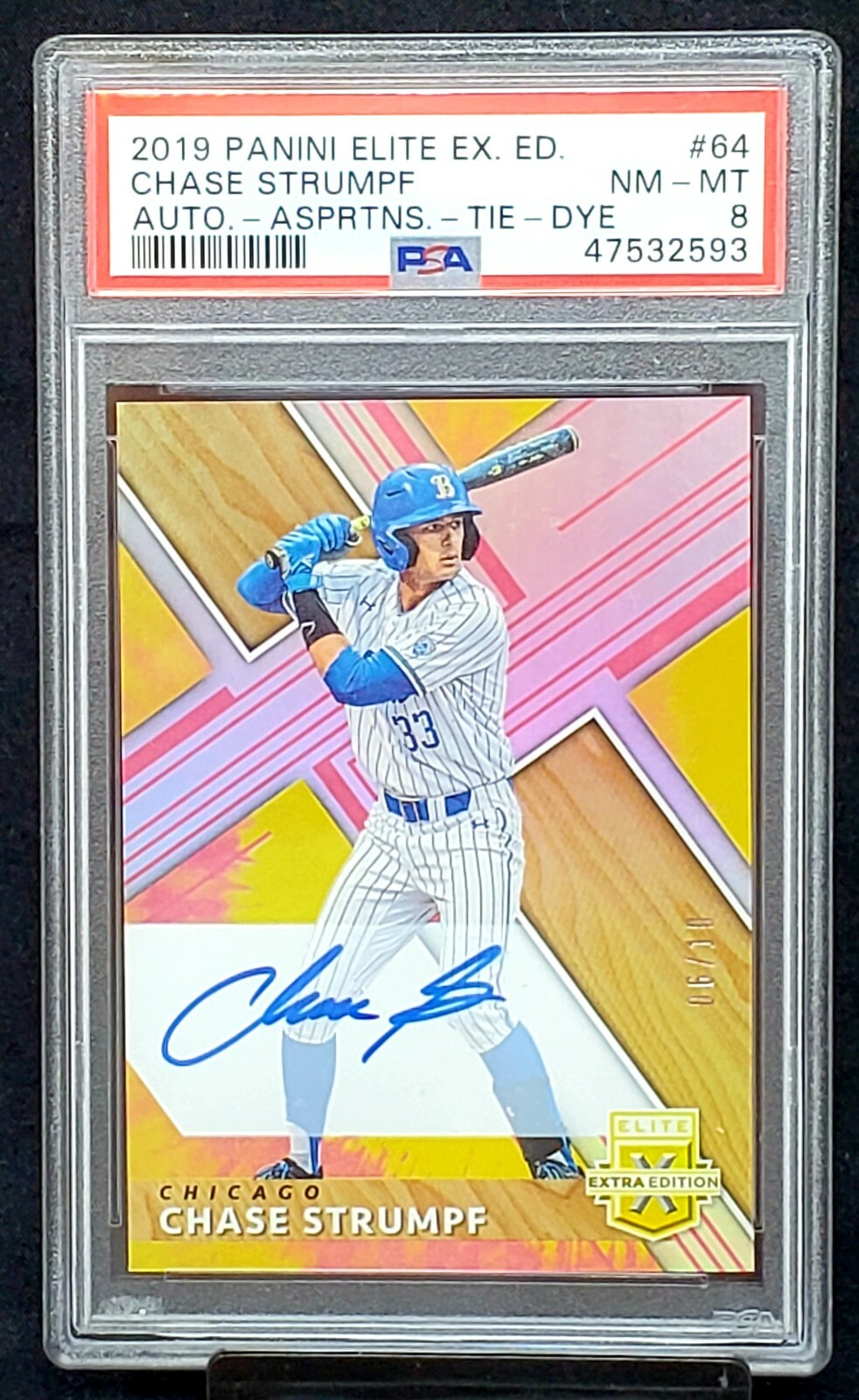 2019 Elite Extra TIE DYE AUTOGRAPH Cubs CHASE STRUMPF RC Card /10 PSA 8 ...