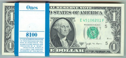 LOT OF 100 $1 FEDERAL RESERVE "BARR" NOTES - 1963-B - CONSEC. SERIAL ...