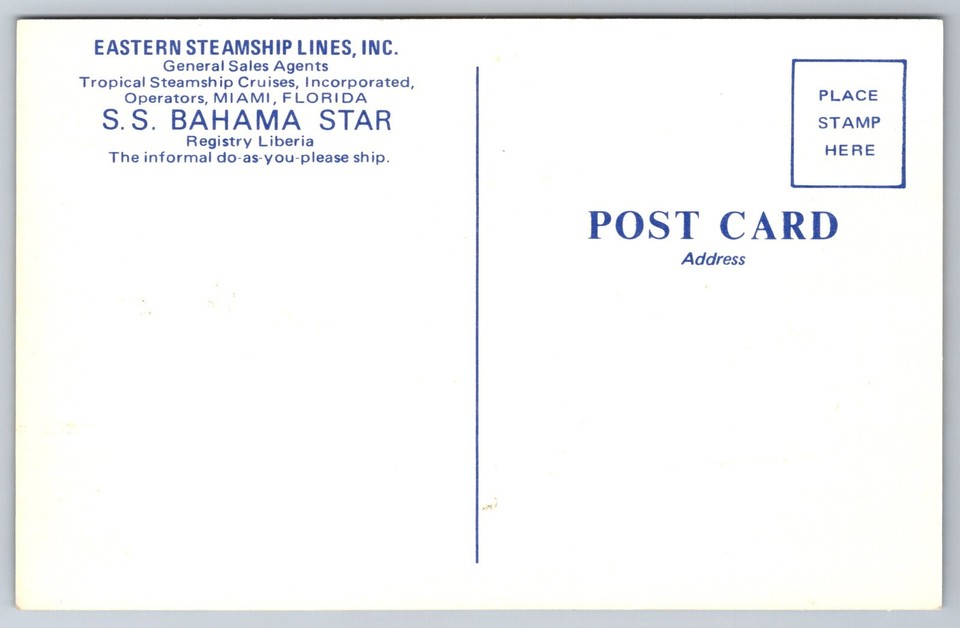 Eastern Steamship Lines S.S. BAHAMA STAR Cruise Ship~Artist View c1960s ...