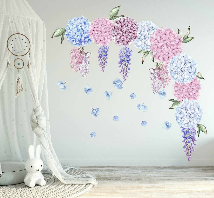 Hydrangea Wisteria Flower Decal Wall Stickers Kids Girls Nursery Home ...
