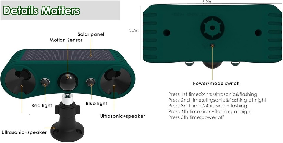 Solar Outdoor Wireless Motion Sensor Alarm 2*130db Loud Noise Maker 13 ...