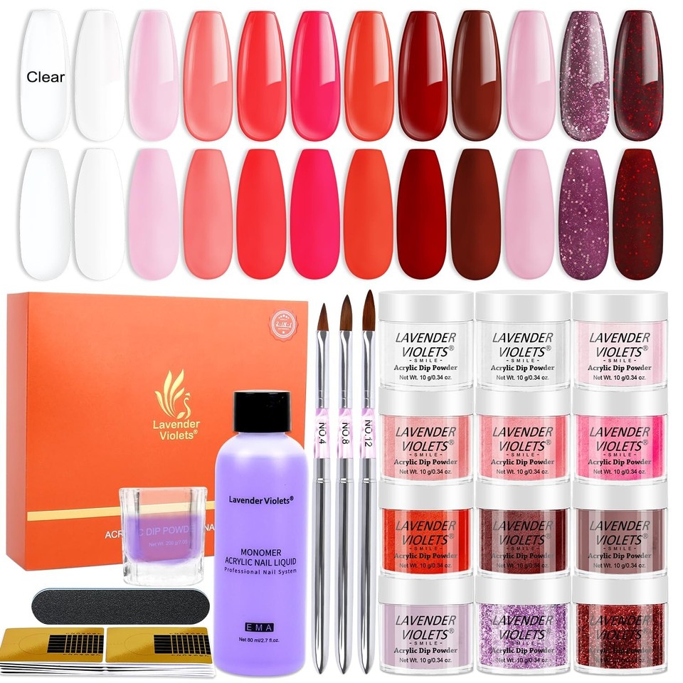 19pcs Clear Pink Red Acrylic Powder and Monomer Liquid Set Acrylic Nail ...