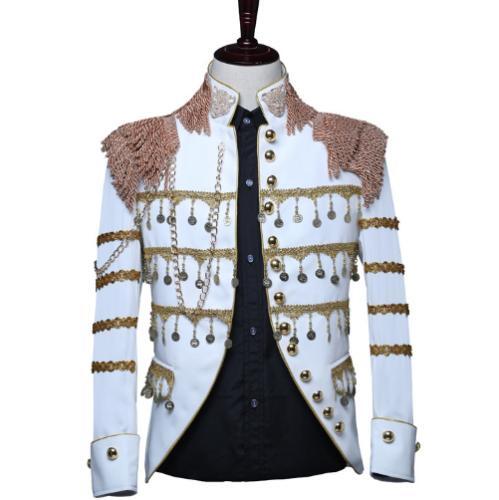 Mens Handsome Nightclub Tassel Coats Slim Fit Military Jacket Stage ...