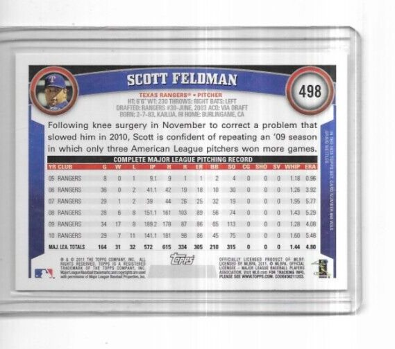 2011 Topps #498 Scott Feldman Texas Rangers | eBay