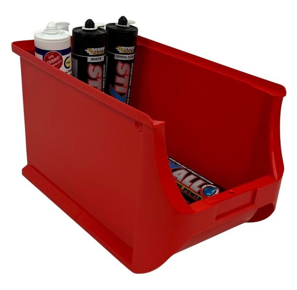 Hanging stacking plastic parts storage lin bins boxes garage workshop ...