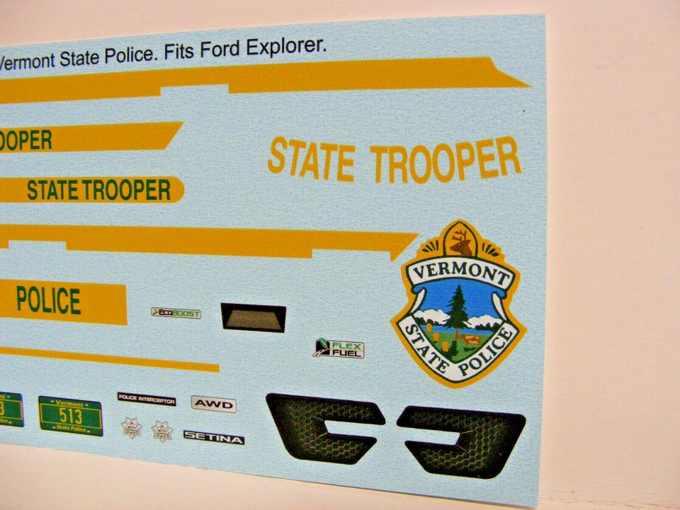 Vermont State Trooper 1:18 Water Slide Decals Fits Motormax Police SUV ...