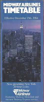 Midway Airlines system timetable 12/15/84 [6105] Buy 4+ save 25% | eBay