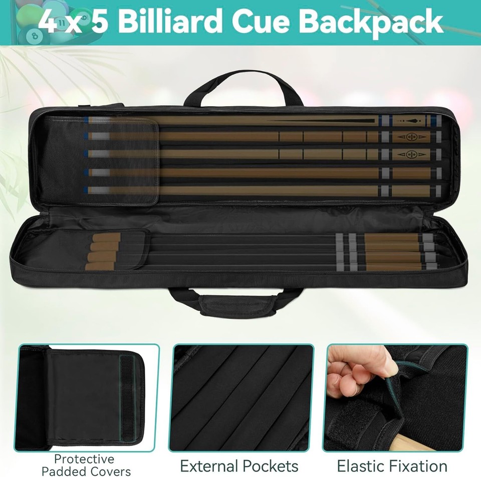 Pool Cue Stick Case 4x5 Billiard Cue Backpack Carrying Case with Multi ...