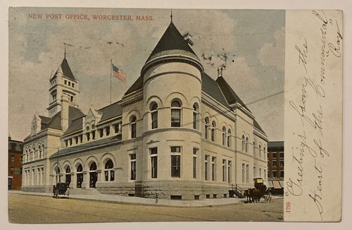 Worcester MA, New Post Office, Horse & Buggies, Posted 1906, Vintage ...