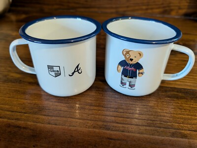 Set of TWO Atlanta Braves Oris Bear Mug Cup Super Cute Enamel/Camp ...