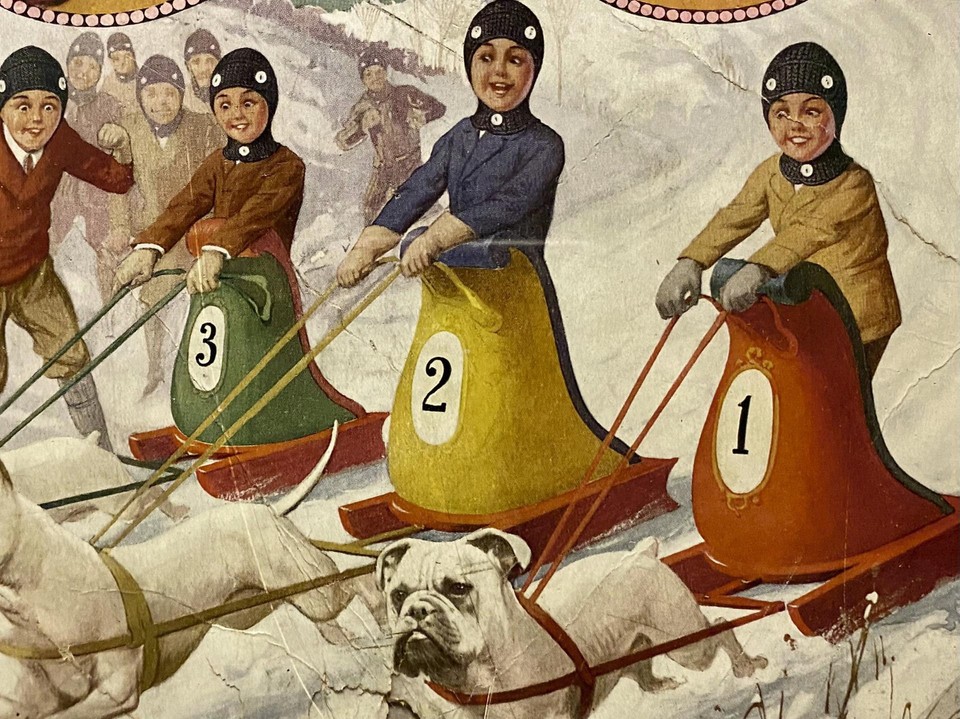 Vintage 1900s Tim's Caps Headwear Advertising Counter Sign Dog Sled ...