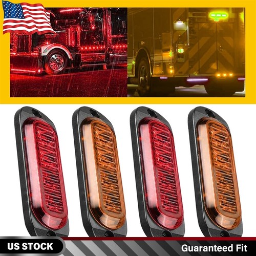 4PCS Amber+Red LED Clearance Side Marker Light For Trailer Truck RV Car ...