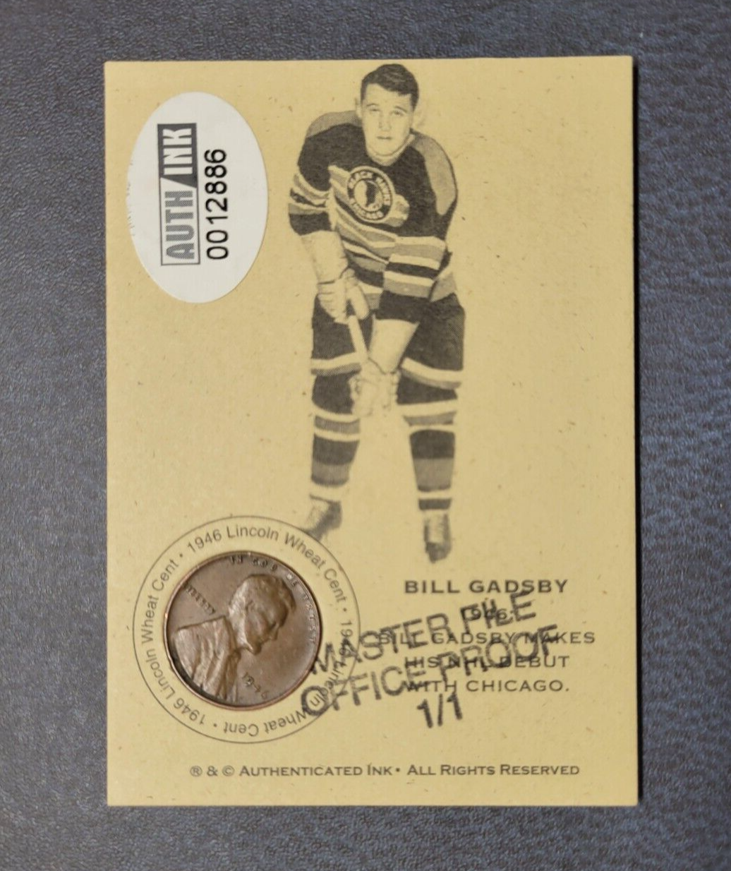 Bill Gadsby Authenticated Ink 1946 Wheat Penny Masterfile Office Proof ...