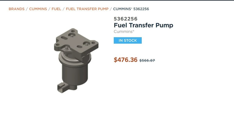 Cummins ISX / QSK 15 New Fuel Transfer / Lift Pump 4935095 / 4076581 ...