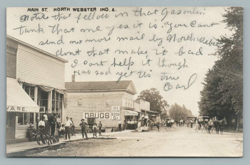 Townspeople Posing on Main Street NORTH WEBSTER Indiana RPPC Photo ...