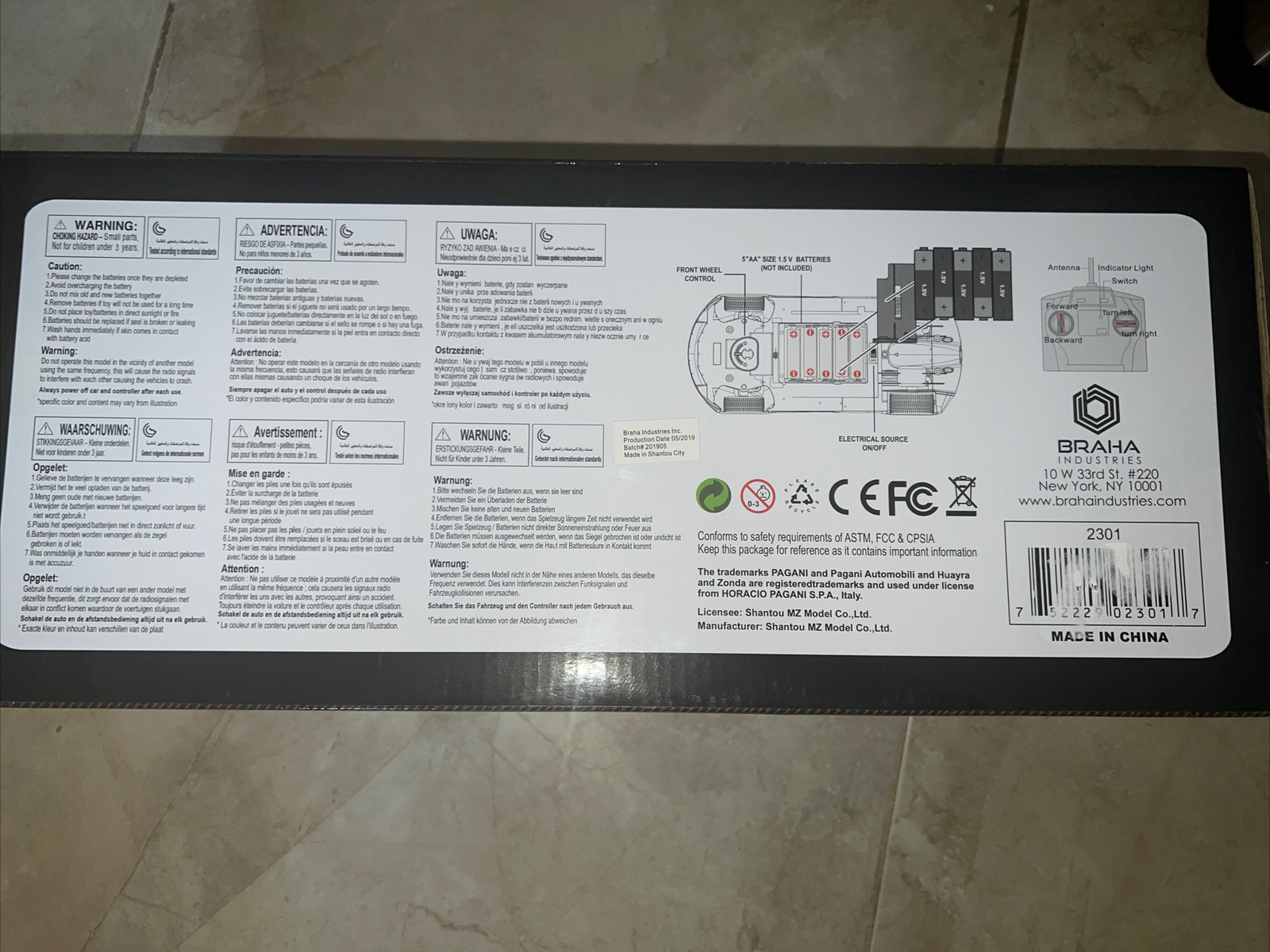 PAGANI HUAYRA BRAHA R/C SCALE 1:14 2019 TOY CAR Remote Control Vehicle ...