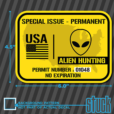 United States Alien Hunting Permit - 6.0"x4.5" - printed vinyl decal ...