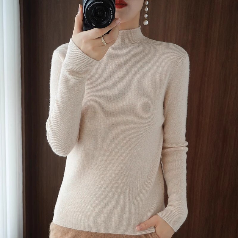 Woman Fit Knitted Faux Cashmere Sweater Slim Mock Neck Jumper Pullover ...