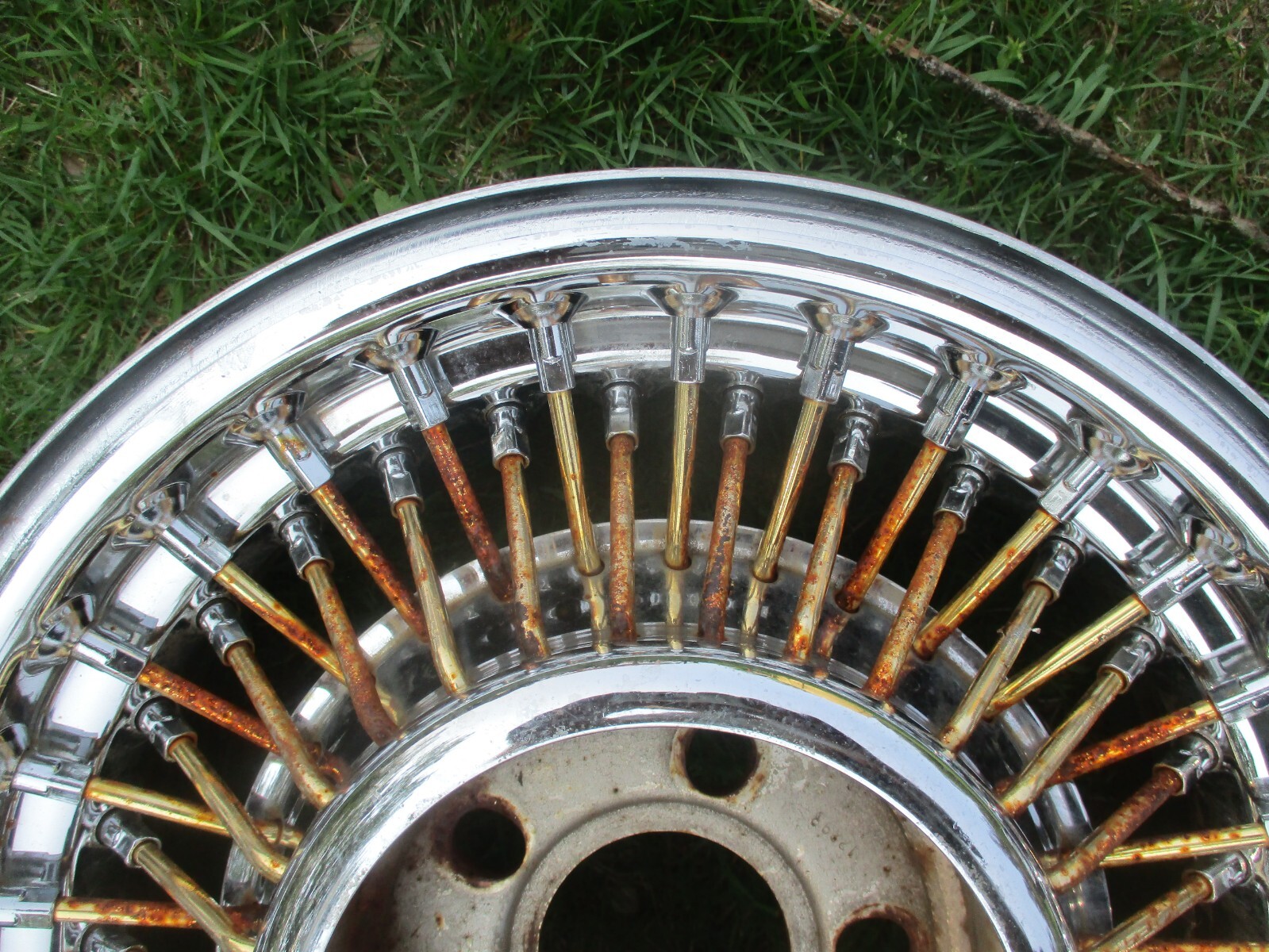 15'' x 7'' Vintage Mclean ? Chrome 60 gold Spoke Wire Wheel 5x4.75 ...