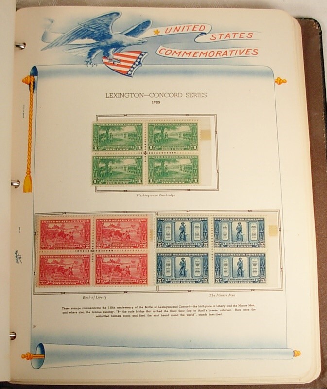 US COMMEMORATIVE STAMP ALBUM WITH ABOUT 220 MINT BLOCKS OF 4 1909-1949 ...