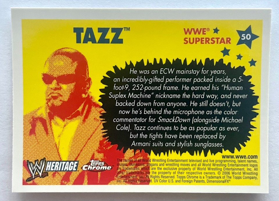 2006 WWE Topps Heritage Chrome Tazz #50 Wrestling Card Near Mint WWF ...