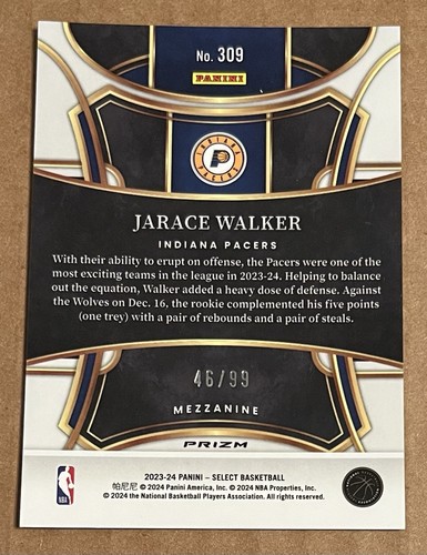 JARACE WALKER 2023-24 Select #309 Mezzanine Blue Tectonic Prizm Rookie ...