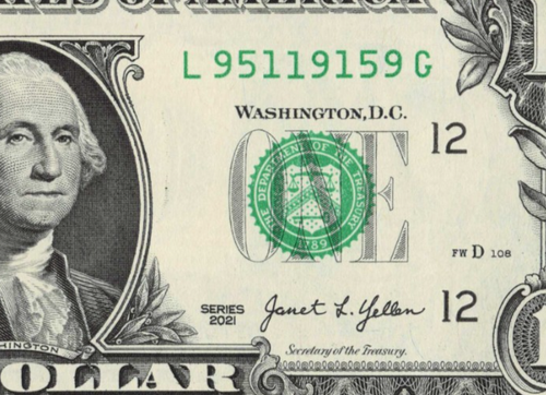 trinary 5s 1s 9s fancy serial number 2021 $1 one dollar bill L95119159G ...