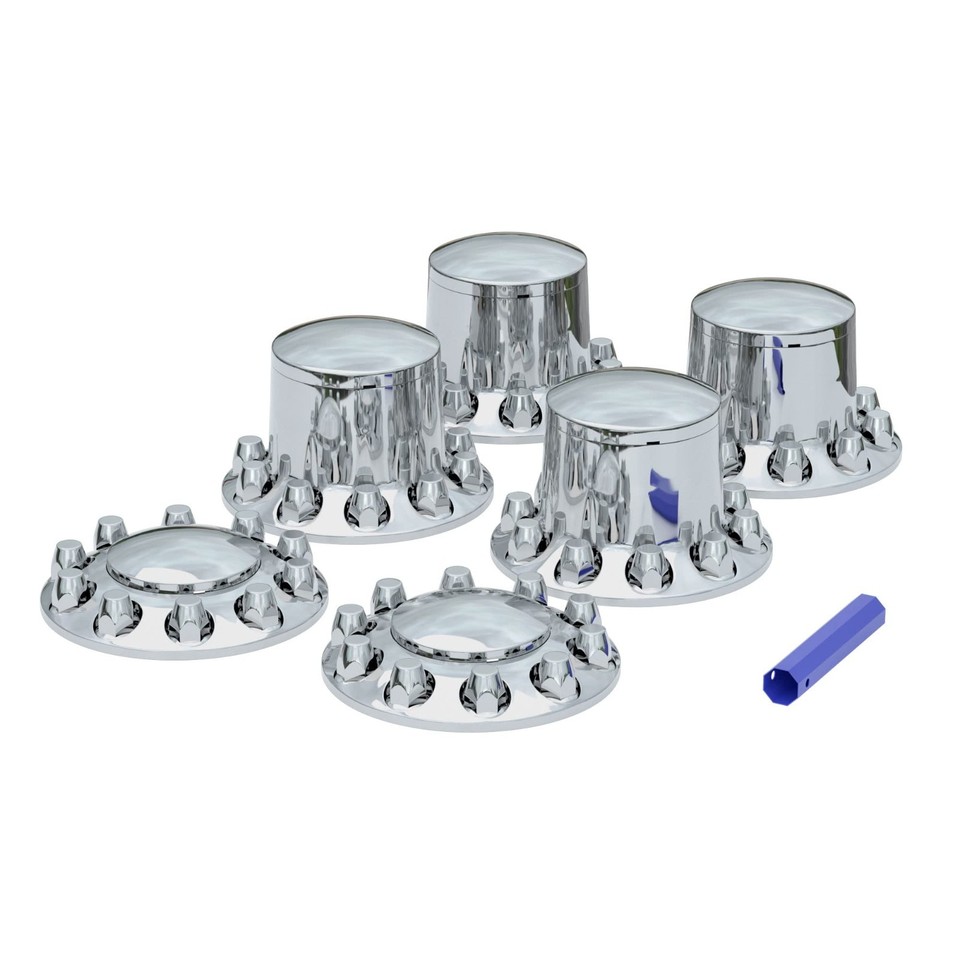 Chrome Hub Cover Semi Truck Wheel Axle Cover 33mm Lug Front & Rear ...