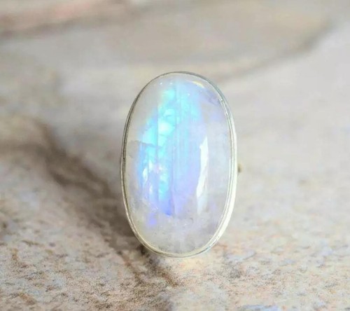 Pink Rainbow Moonstone Ring, Oval Cut Gemstone Ring, Big Stone Ring ...