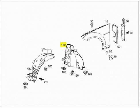 Mercedes-Benz C-Class W204 Coupe Right Front Fender Liner A2046905030 ...