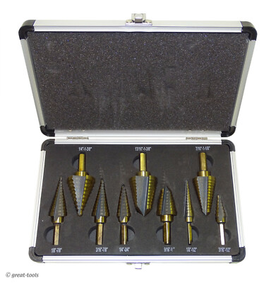 STEP DRILL BIT SET, 9-pc – Christmas Tree Bits – stepper drills – 1/8 ...