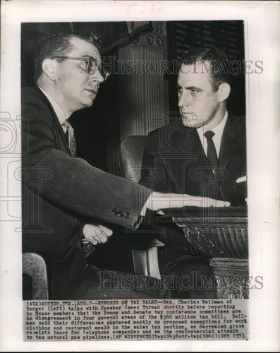 1961 Press Photo Charles Ballman and James Turman report tax increase ...