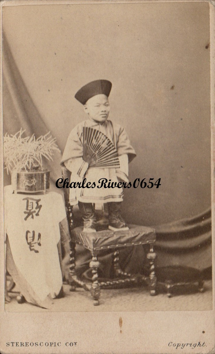 1865 LONDON STEREOSCOPIC VERY RARE CDV CHINESE DWARF COMEDIAN CHUNG MOW ...