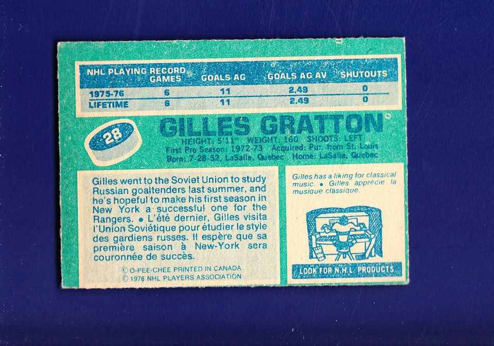 Gilles Gratton 1976-77 O-PEE-CHEE OPC NHL Hockey #28 (VGEX) New York ...