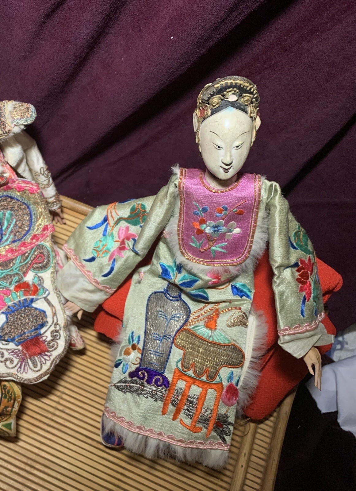 ANTIQUE 11" CHINESE OPERA DOLL SPECTACULAR EMBROIDERED* SCULPTED ...