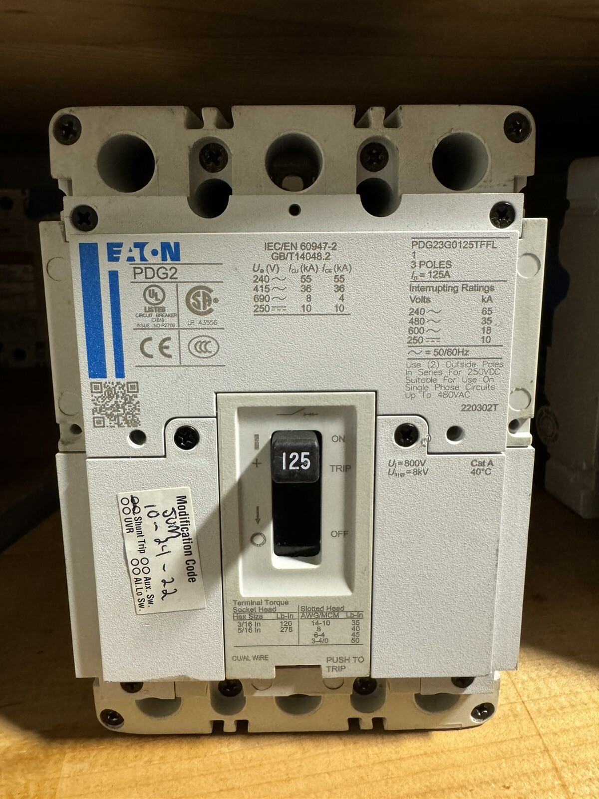 PDG23G0125TFFL EATON 125 Amp 600V 3 Pole PDG2XST130ACDCS Shunt Trip New ...