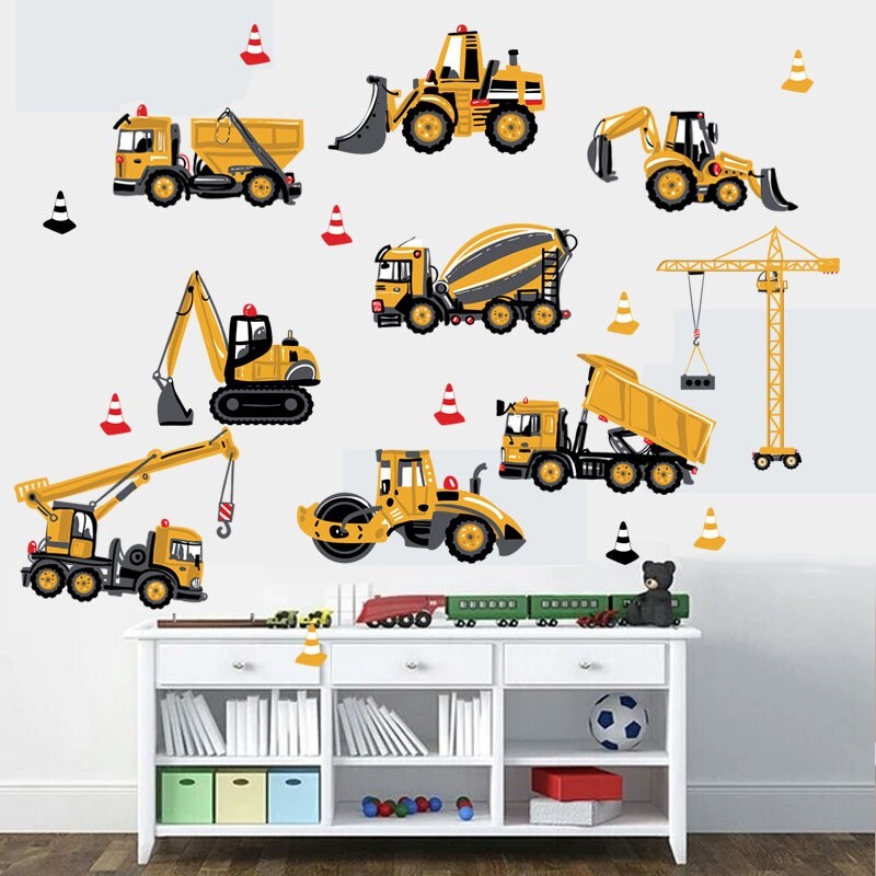 Excavator Wall Sticker Construction Decals Nursery Living Room Stickers ...