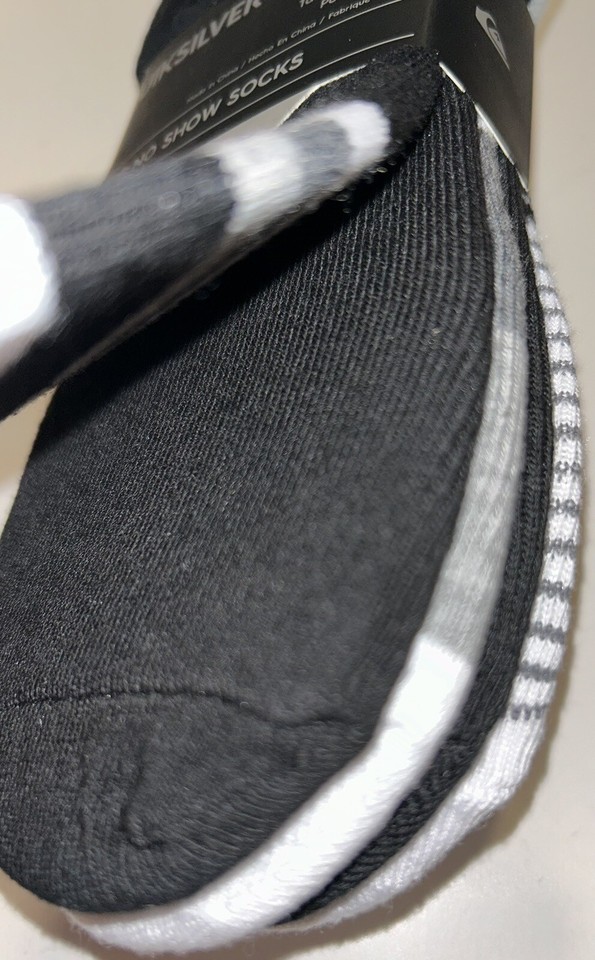 Quicksilver No Show Socks 5 Pair Men's 6-12 Black White Gray Mixed Surf ...