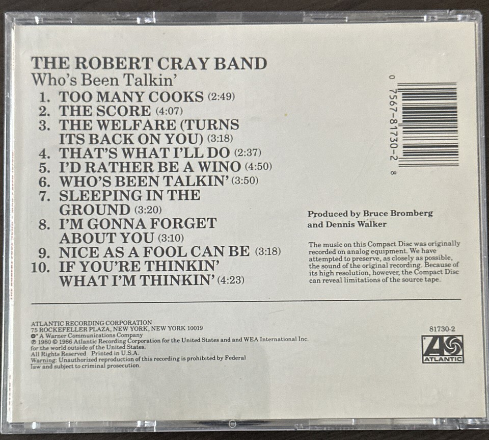 THE ROBERT CRAY BAND - Who's Been Talkin' - CD - Original Recording ...