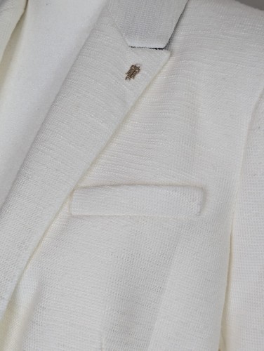 Tommy Hilfiger Single Breasted Pique Knit White Blazer Jacket Elbow ...